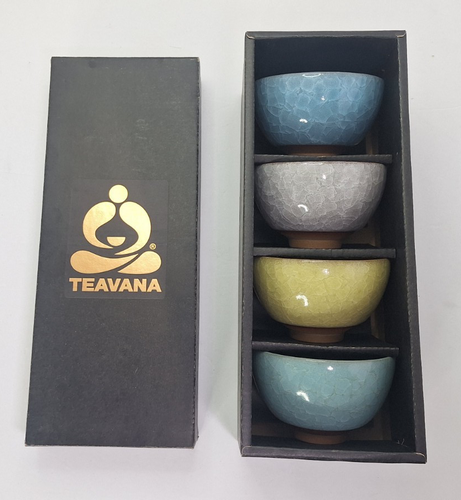 Teavana Stoneware Tea Set 4x 6oz Cupset Crackled Pearl Japanese | eBay