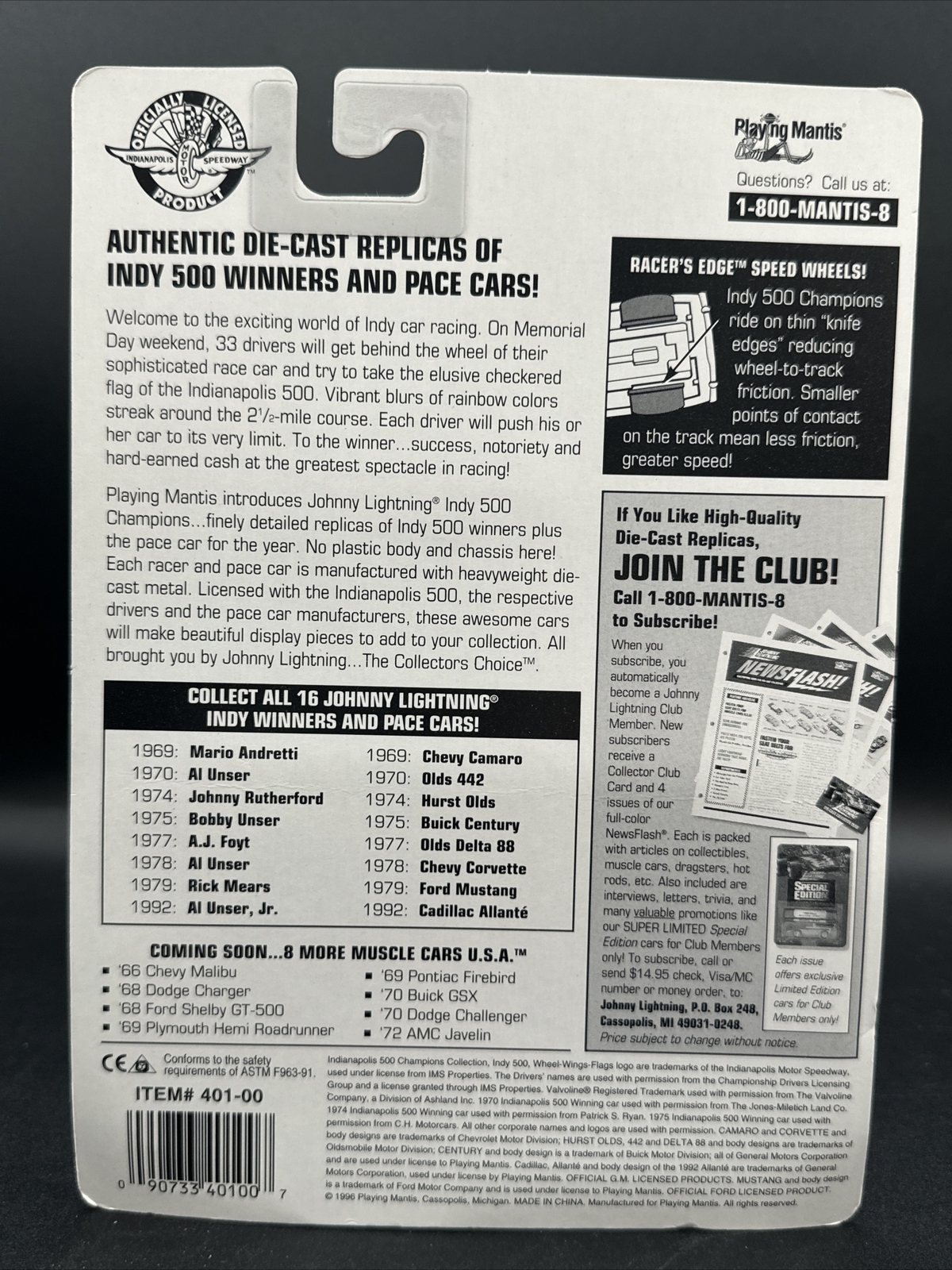 1996 Johnny Lightning BOBBY UNSER WHITE BUICK CENTURY Pace Car ...