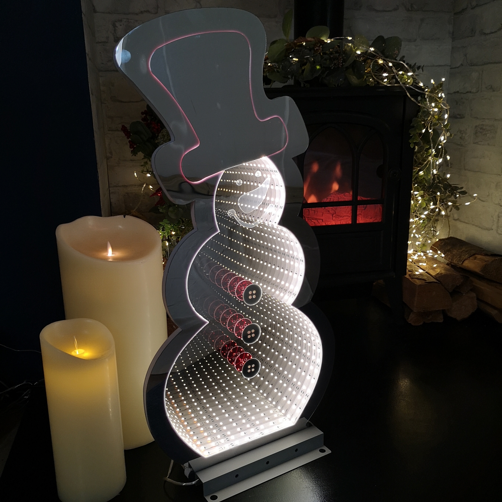 60cm Ice White & Red LED Infinity Christmas Snowman Decoration with ...
