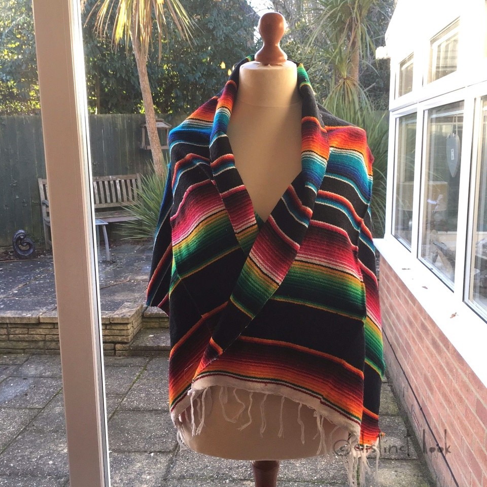 Mexican Blanket Sarape Serape Shawl Scarf Cloak Rug Rainbow Yoga Picnic ...