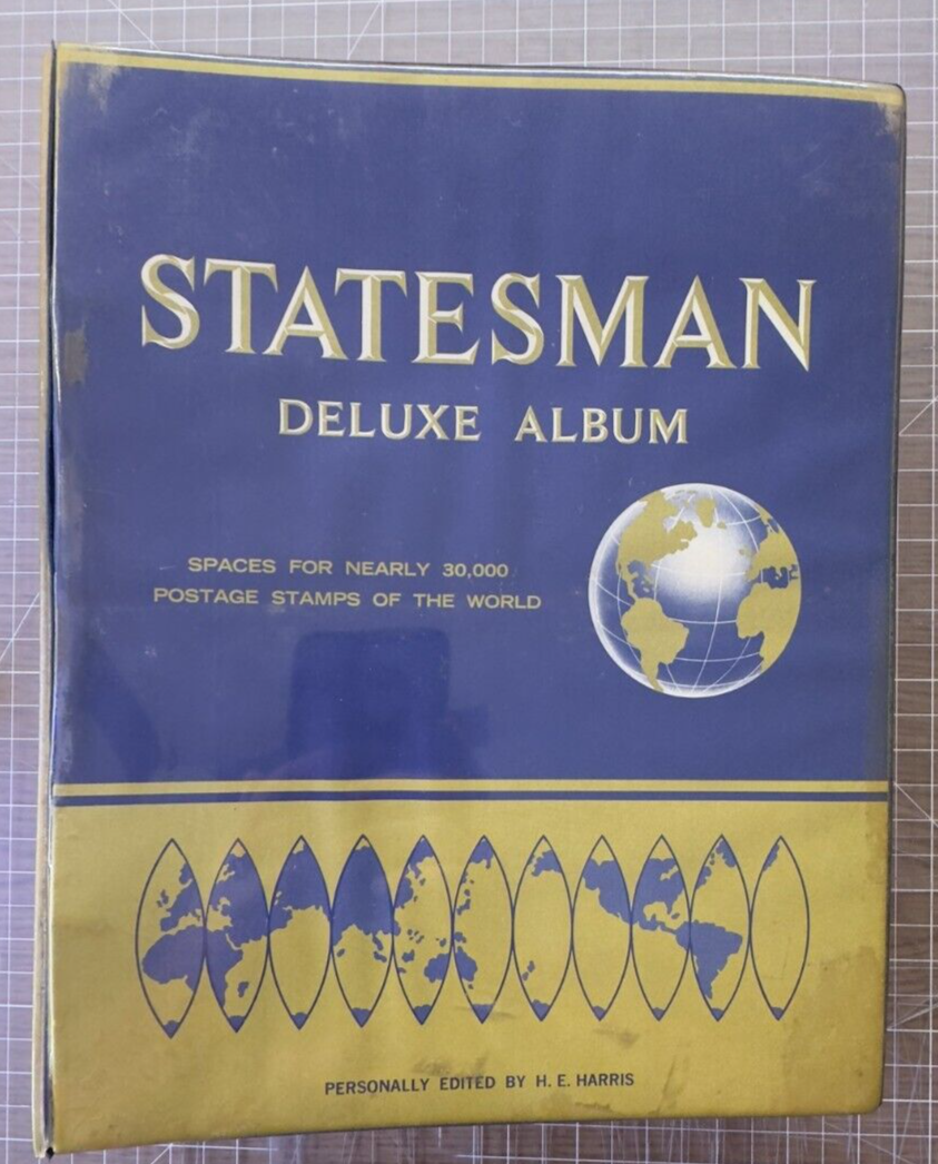 STATESMAN DELUXE VINTAGE STAMP BOOK ALBUM WITH 100'S OF STAMPS!!! 200 ...