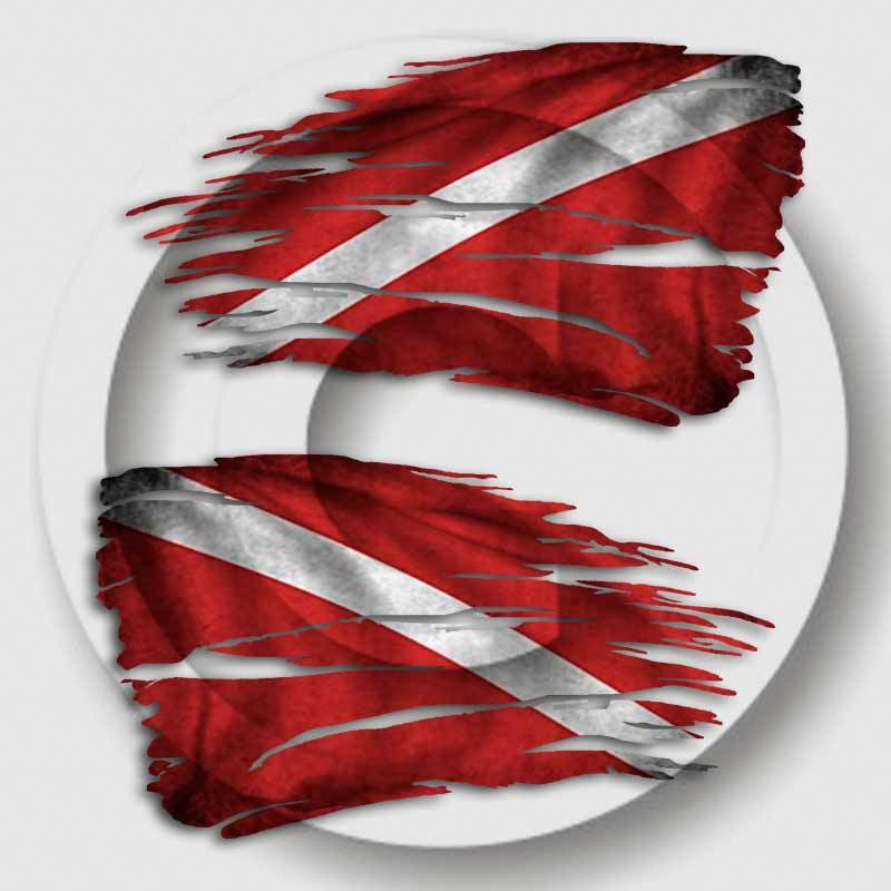 Dive Flag Sticker Decal Tattered Shark Scuba Diver Distressed Window ...