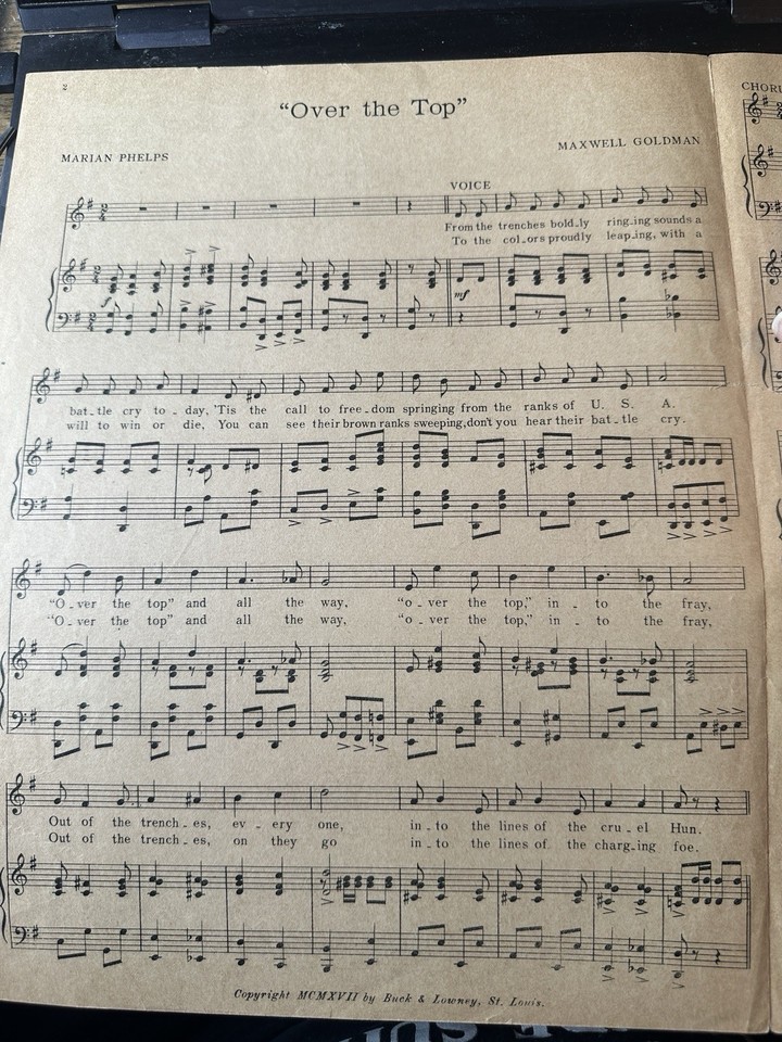 1917 11x14 St. Louis Missouri WW1 Sheet Music OVER THE TOP by Maxwell ...