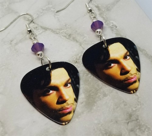 Prince Close Up Guitar Pick Earrings with Purple Opal Crystals | eBay