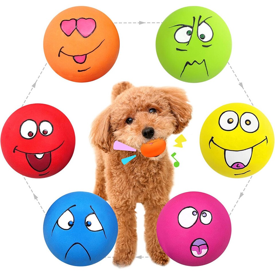 6Pcs Smile Face Dog Squeaky Toys Soft Latex Squeak Balls for Small Dogs ...