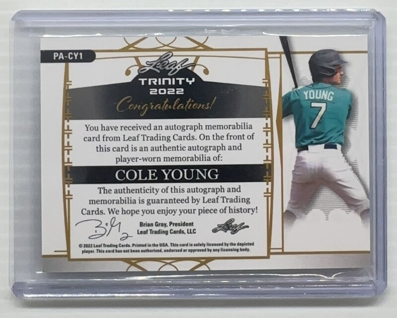 2022 Leaf Trinity Cole Young MLB Logoman Tag Patch XRC Rookie Auto #7/ ...