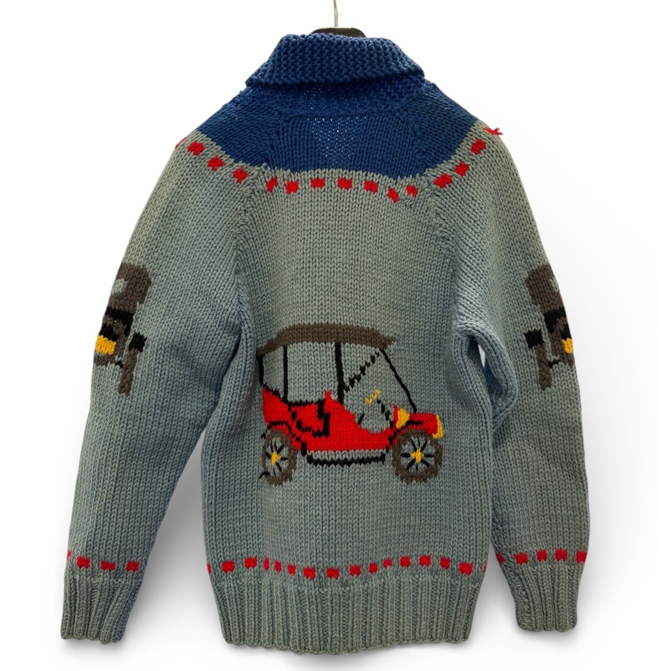 Vintage Cowichan Wool Blue Model T Car Sweater/Cardigan Medium | eBay