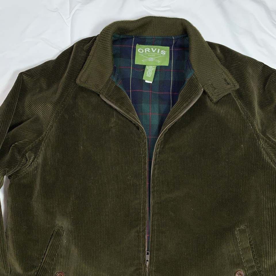 Vintage Men's Large Orvis Dark Olive Green Cotton Corduroy Bomber ...