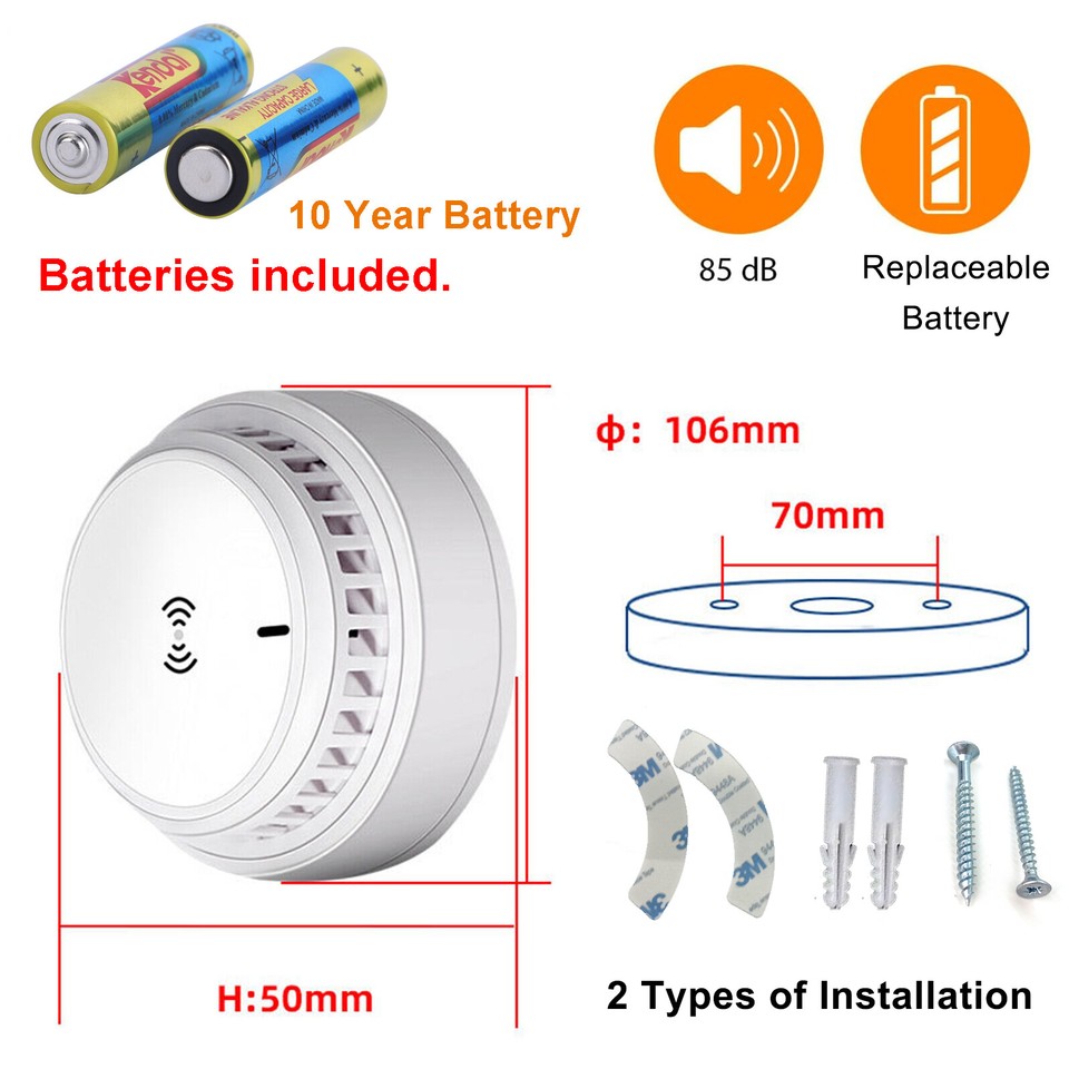 Smoke Alarm Set Detector Fire Alarms 10 Years Battery (Included) Home ...