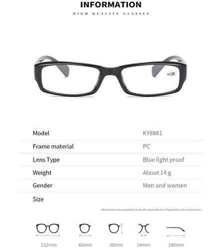 2 Pairs Small Frame Rectangle Reading Glasses Men Women Classic Glasses ...