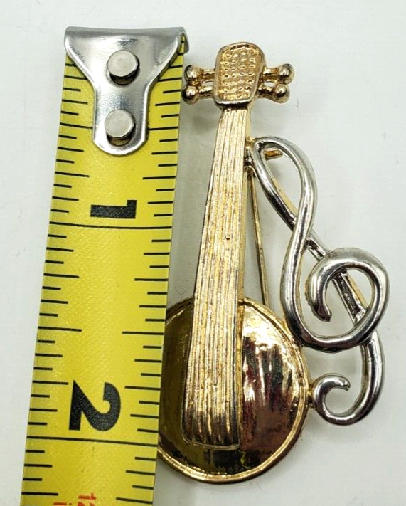 Banjo Brooch with Treble Clef Dueling Banjo Gold Tone Silver Tone Clef ...