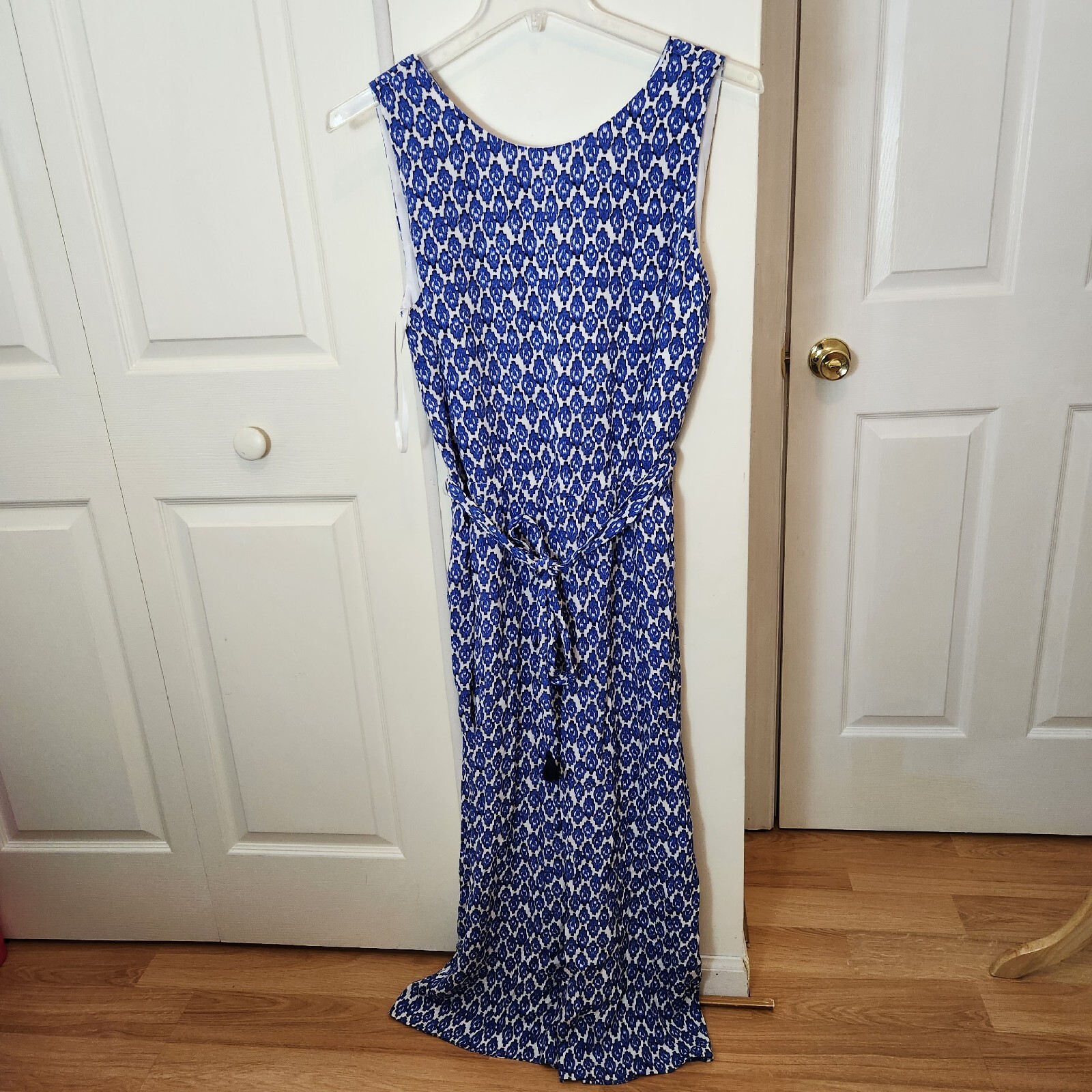 New Talbots Jumpsuit Size 14 Womens Blue White Geometric Ikat ...