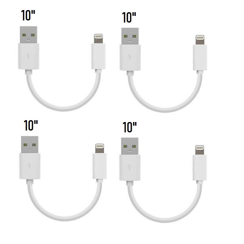 4-pack 10" 10in Short USB cable for iPhone SE,6,7,8,X,XR,XS,11,11Pro,11 ...