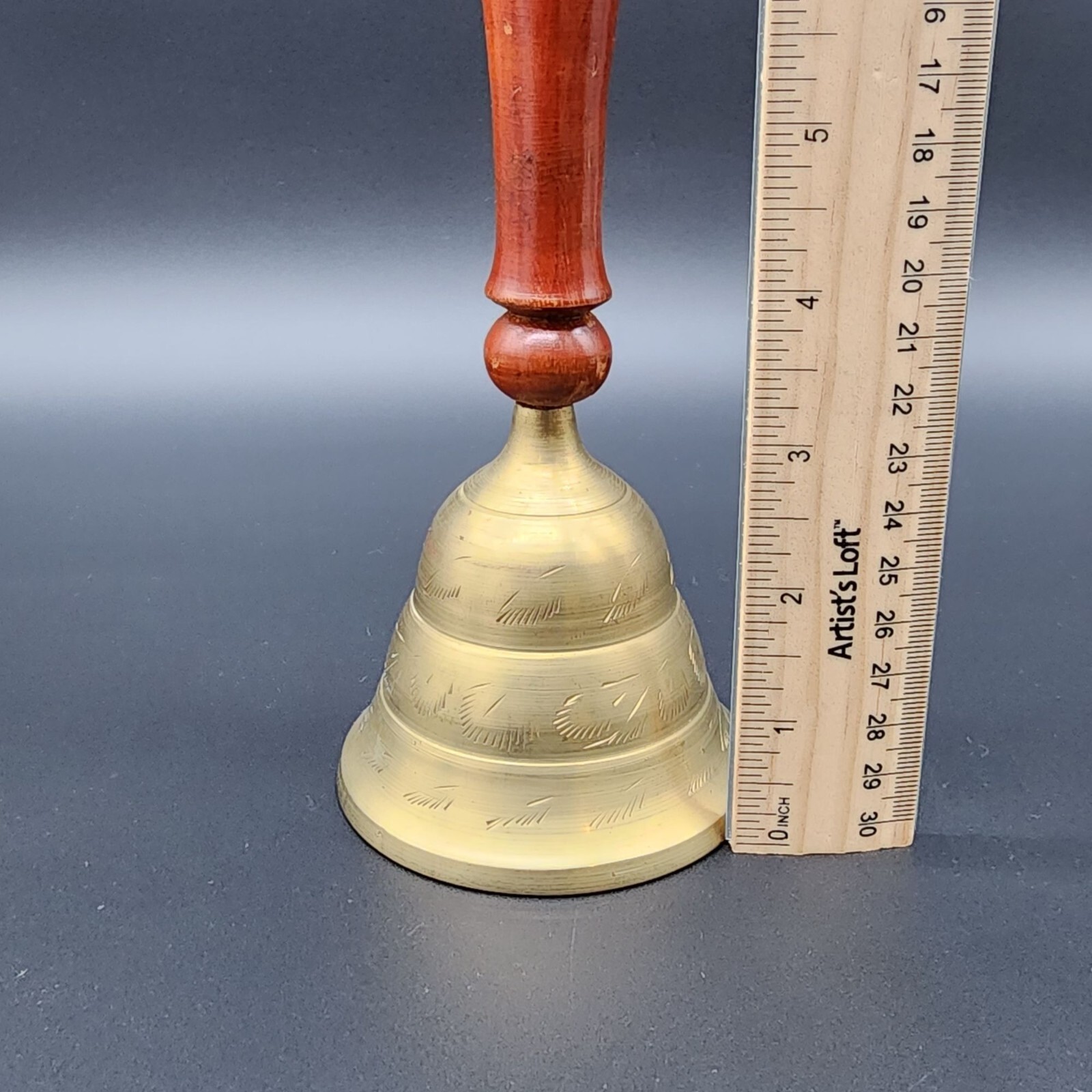 Vintage Old School Bell Etched 9" Brass Bell With Wooden Handle Made In ...