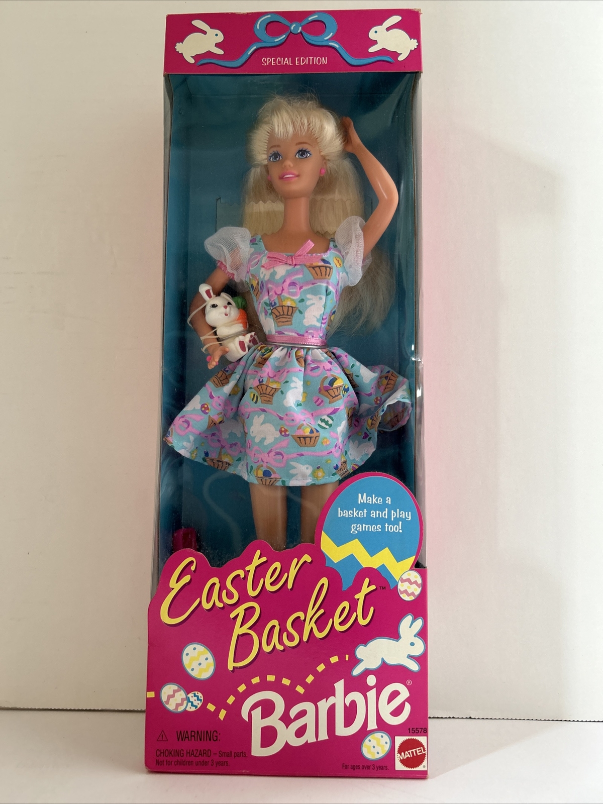 EASTER BASKET BARBIE W/BUNNY/EASTER DRESS/HAIR BRUSH 1995 VINTAGE ...