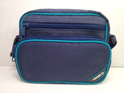 Vintage Ambico 3 Pocket Camera Bag Blue Teal with Zipper & Shoulder ...