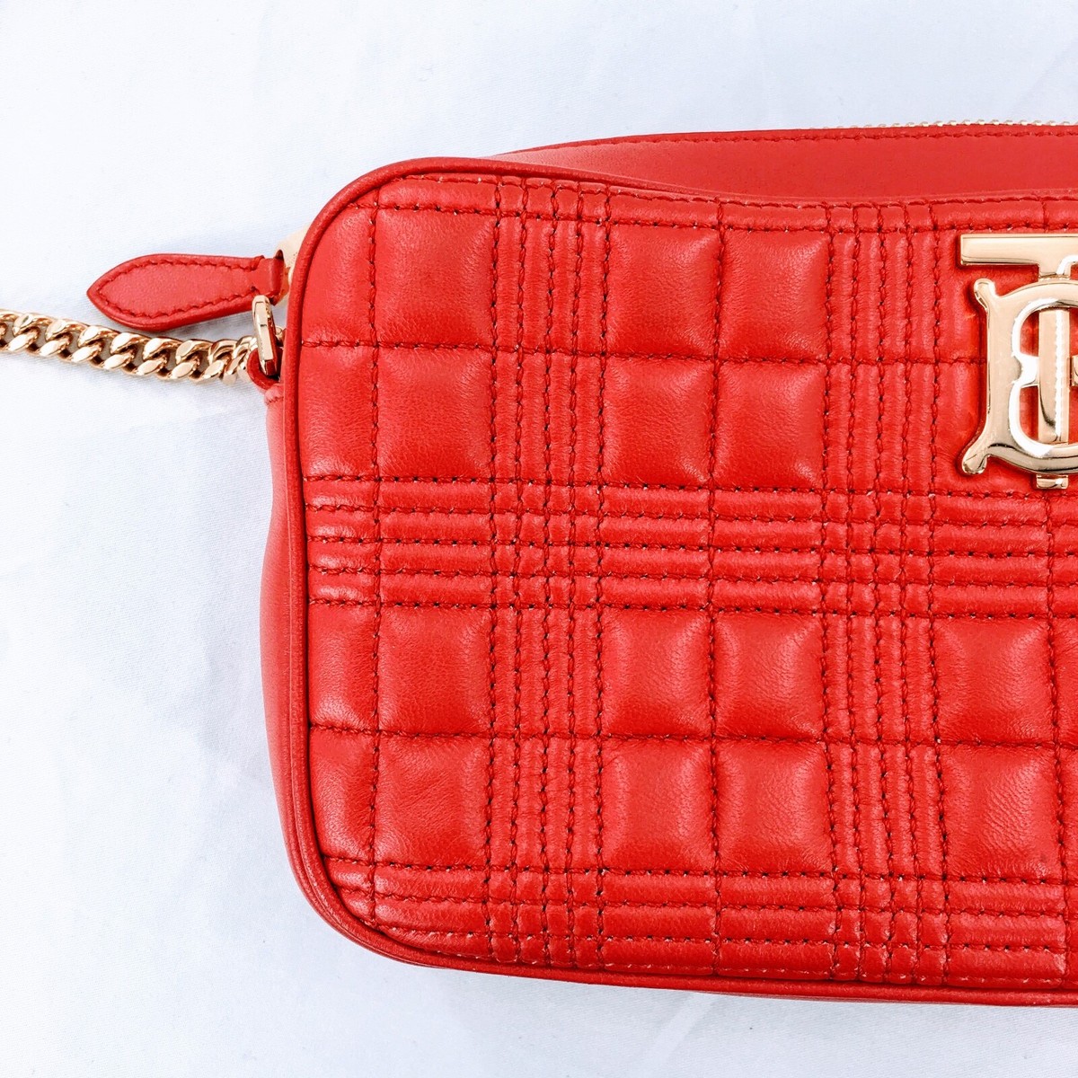 Burberry Lola Bag Bright Red Leather Quilted Check Gold Burberry Lola Bag Bright Red Leather Quilted Check Gold