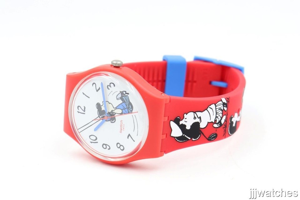 New Swiss Swatch X PEANUTS KLUNK! Red Silicone Watch 34mm SO28Z106 $95 ...