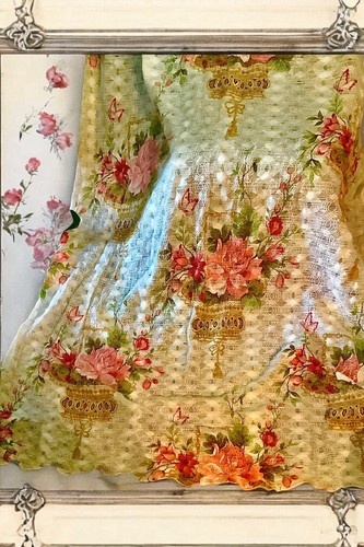 Vintage Open Lace Bedspread Coverlet Roses In Planter Scallops Edging ...