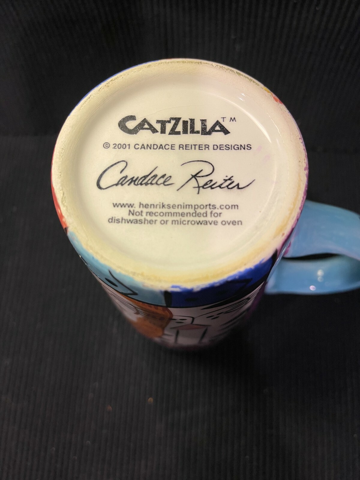 2001 HAND PAINTED CATZILLA MULTIPLE COLORFUL CATS COFFEE MUG BY CANDACE ...