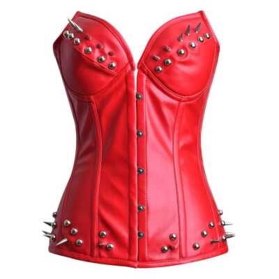 MISS LEATHER Sexy Red Leather OverBust Waist Training Corset - Bold ...