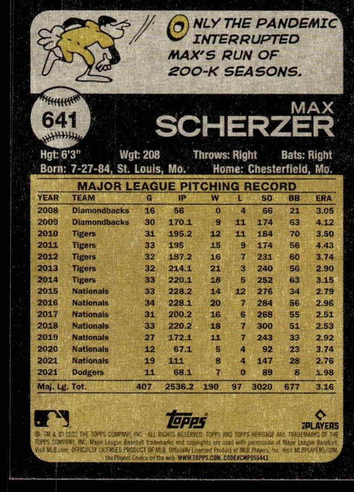 2022 Topps Heritage High Number Max Scherzer New York Mets #641 | eBay
