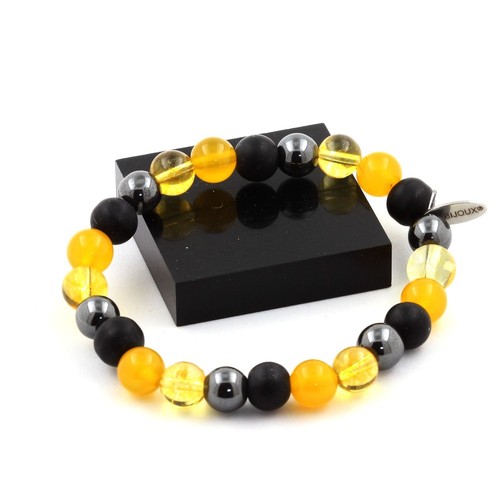 Bracelet Perles Hématite + Onyx noir mat + Citrine + Agate jaune 8 mm ...