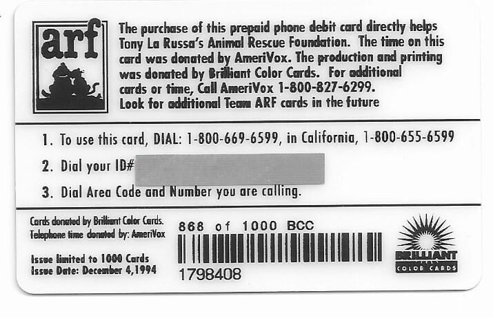 Tony LaRussa Rare 1994 ARF Phone Card Serial Numbered 868/1000 Please ...