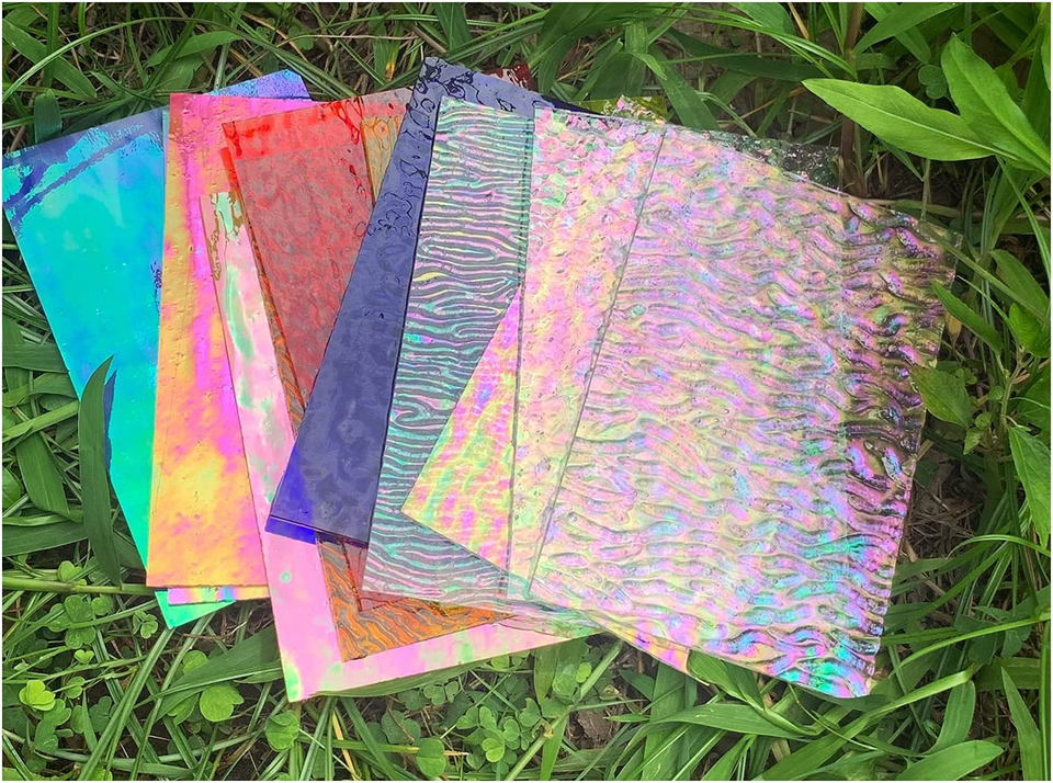 12 Sheets Iridescent Stained Glass Sheets, Cathedral Art Glass Packs ...