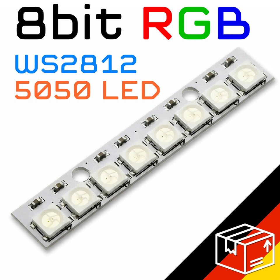 8 bit RGB LED Modul WS2812B Chip SMD 5050 weißes PCB Arduino ESP32 PI ...