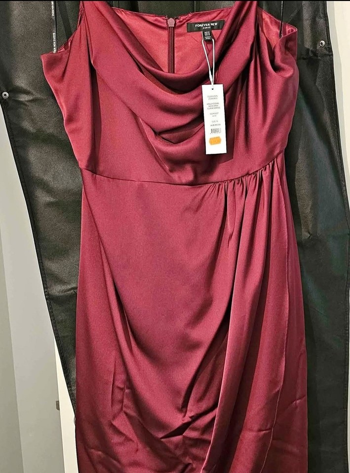 FOREVER NEW- Colour Wine HOLLY COW NECK MIDI DRESS SIZE 16. BNWT, RR ...