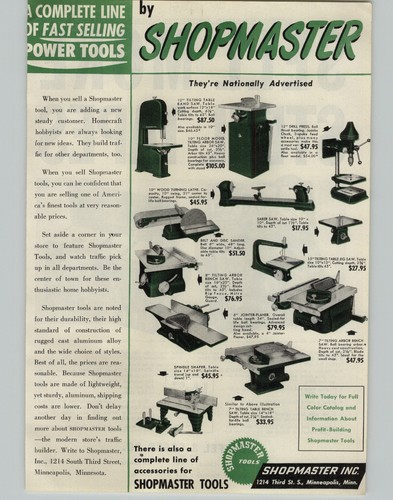 1951 PAPER AD Shopmaster Power Tools Band Saw Planer Jointer Wood Lathe ...