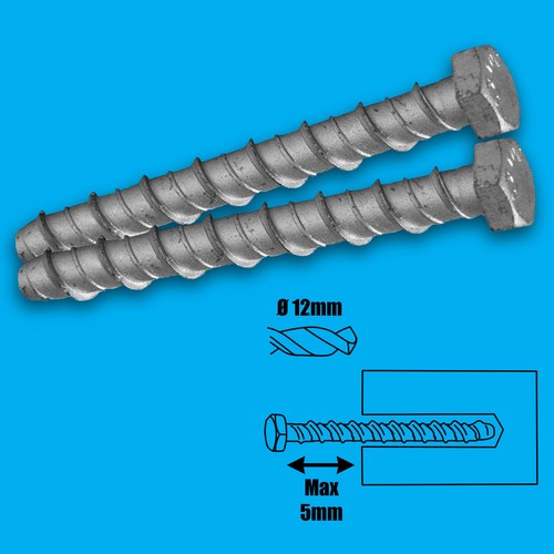 12x Masonry Direct Vis de Fixation M12 X 75mm Béton, Brique, Cendre ...