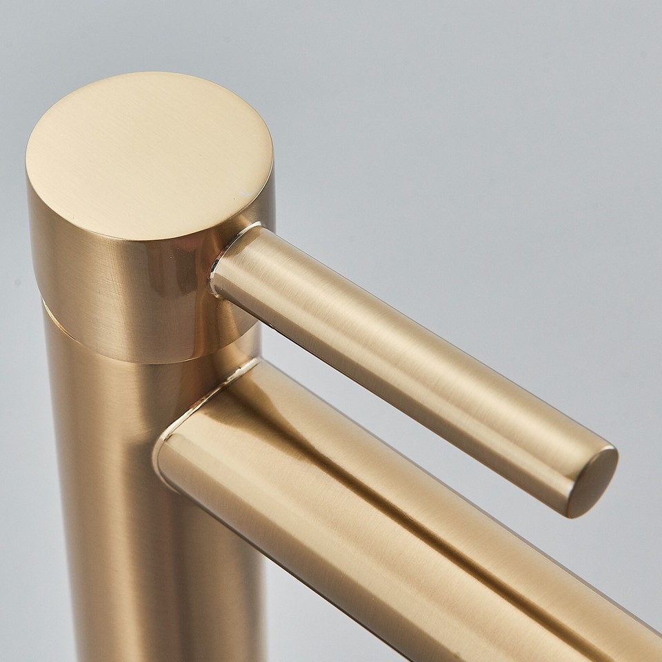 Brushed Gold Bathroom Sink Taps Tall Basin Vanity Mixer Tap Single ...