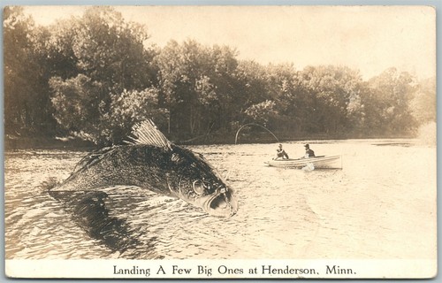 HENDERSON MN EXAGGERATED FISHING 1917 ANTIQUE REAL PHOTO POSTCARD RPPC ...