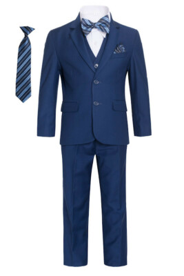 Magen Kids Boy SLIM FIT Suit Formal Bridal 7 Pcs Set S1-18 NAVY indigo ...