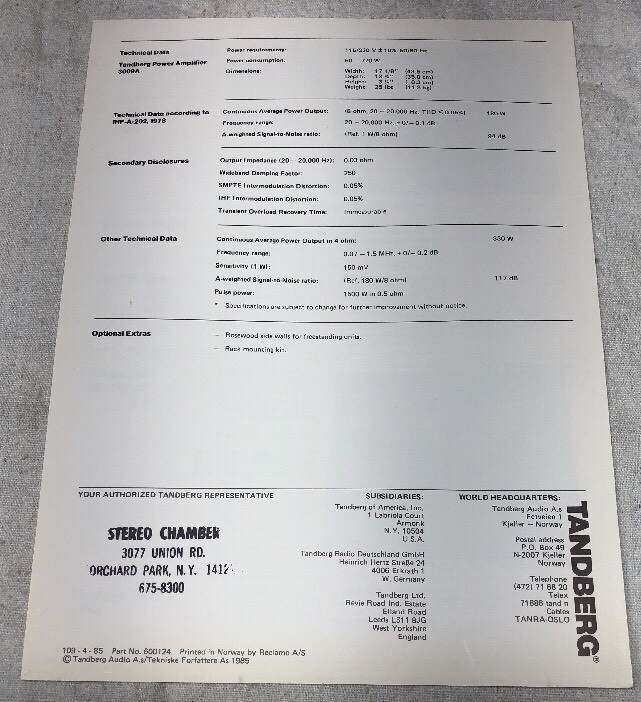 TANDBERG 3008 AND 3009 AMPLIFIERS ORIGINAL TECHNICAL PAPER L059 | eBay