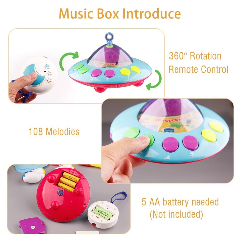Mini Tudou Musical Baby Crib Mobile Toy with Lights and Music, Star ...