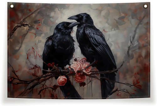 Black Raven Couple Canvas Flag,Goth Halloween Crows Banner Wall Decor ...