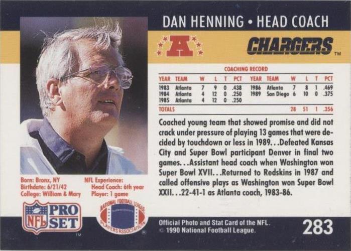 Las mejores ofertas en 1990 Pro Set Dan Henning #283 | eBay
