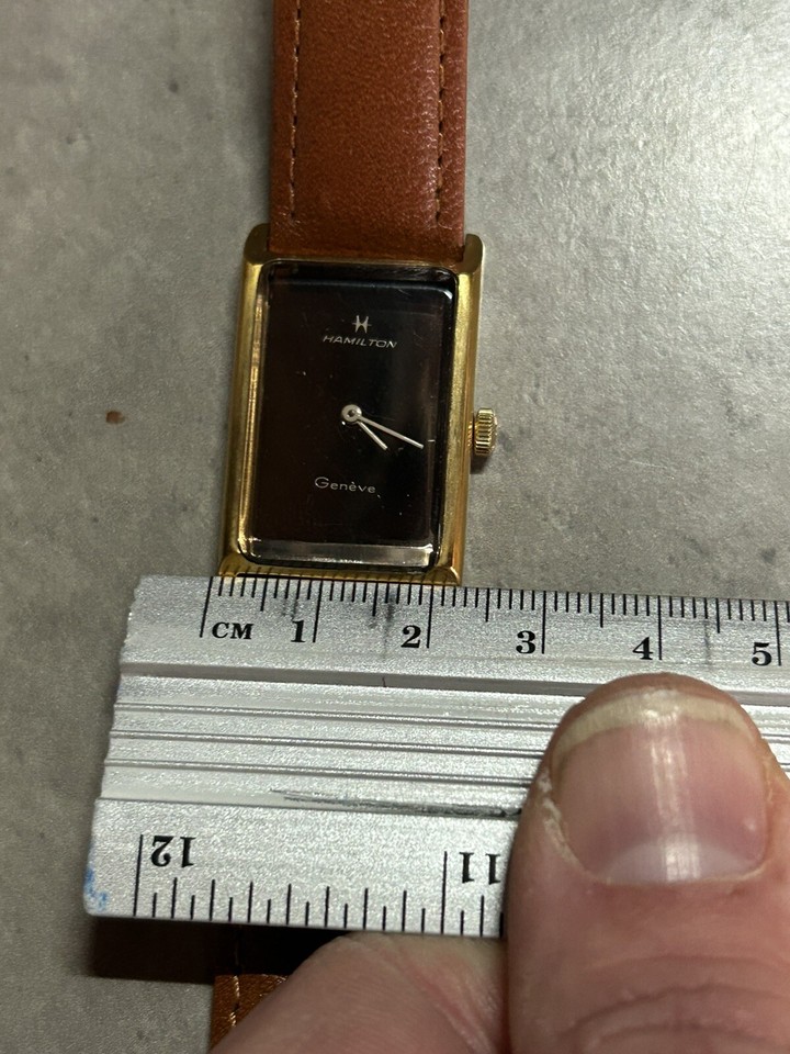 Vintage 70s Hamilton Geneve Rectangle Mechanical Tank Watch Brown Face ...