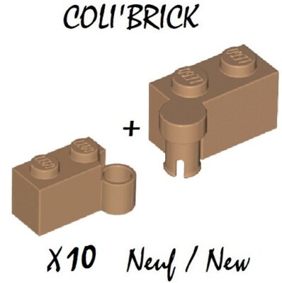 Lego 3831 + 3830 - 10x Charnière complète / hinge brick - Medium Nougat ...