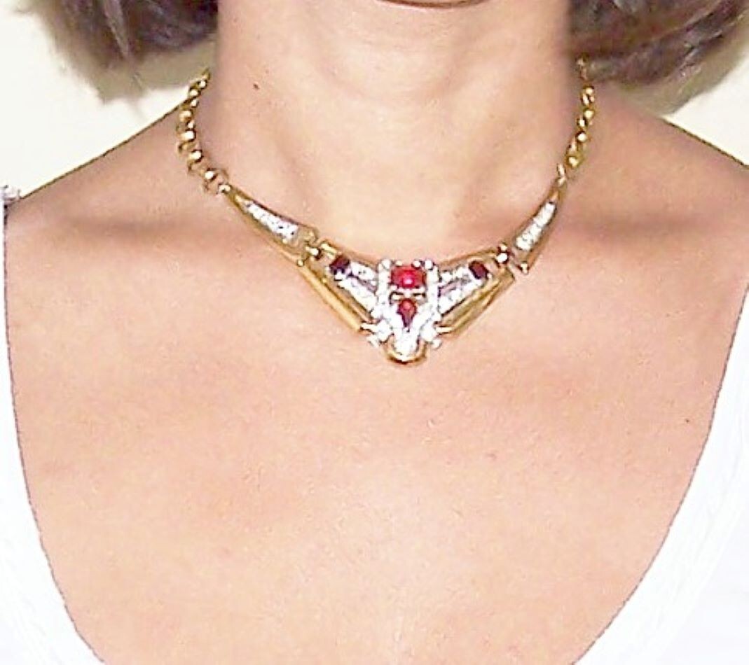 McCLELLAND BARCLAY Deco Ruby Red & Pave Crystal Necklace and Bracelet ...
