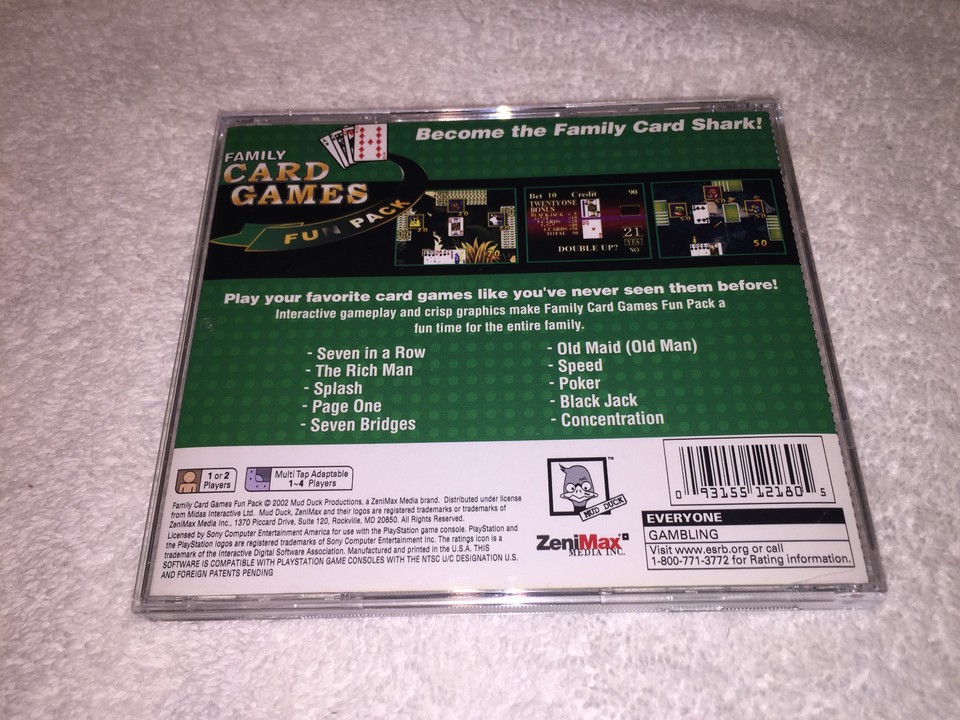 Family Card Games Fun Pack (Sony PlayStation 1, 2003) PS1 Complete LN ...