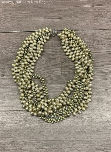Sterling Silver Clasp Sage Green Pearl Multi Strand Bead Necklace 17 ...