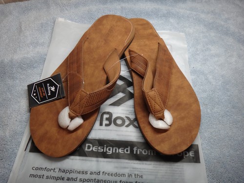 AX BOXING Flip Flops Mens Thong Sandals Leather Casual Comfort Flat ...