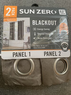 New Sun Zero Solid 2 Panel Curtain 40”x63” Each Blackout Curtains Mocha Grommet | eBay