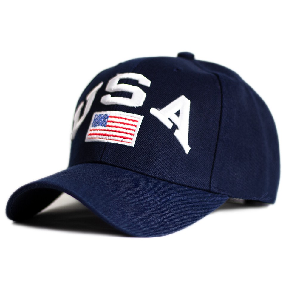 USA Flag Embroidered Patriotic Curved Bill Adjustable Baseball Cap Mens ...