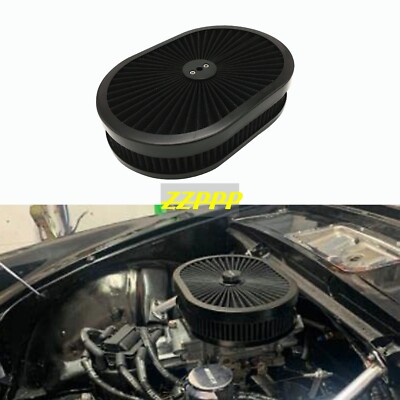 12" x2" Black Oval Air Cleaner Top High Flow Washable Cover FOR Chevy ...