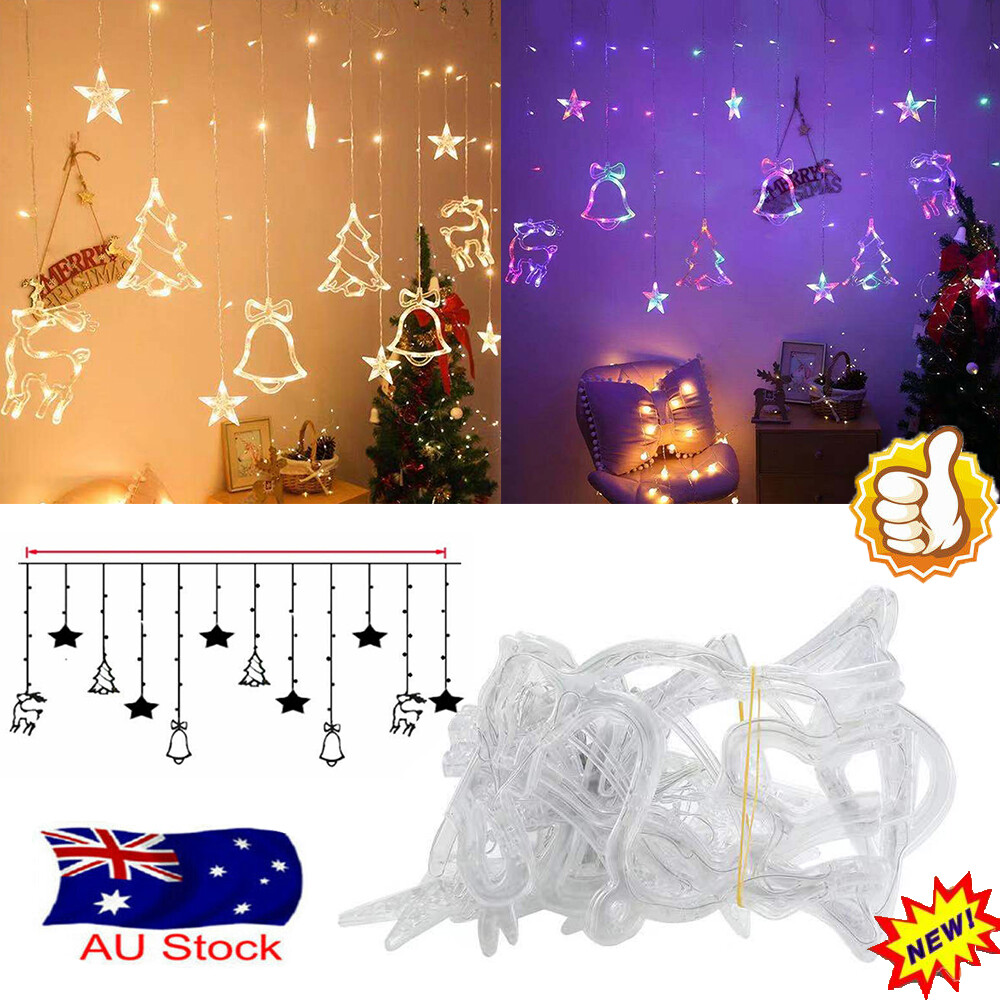 Twinkling Star Moon Bell LED Curtain Lights Fairy String Light Xmas ...